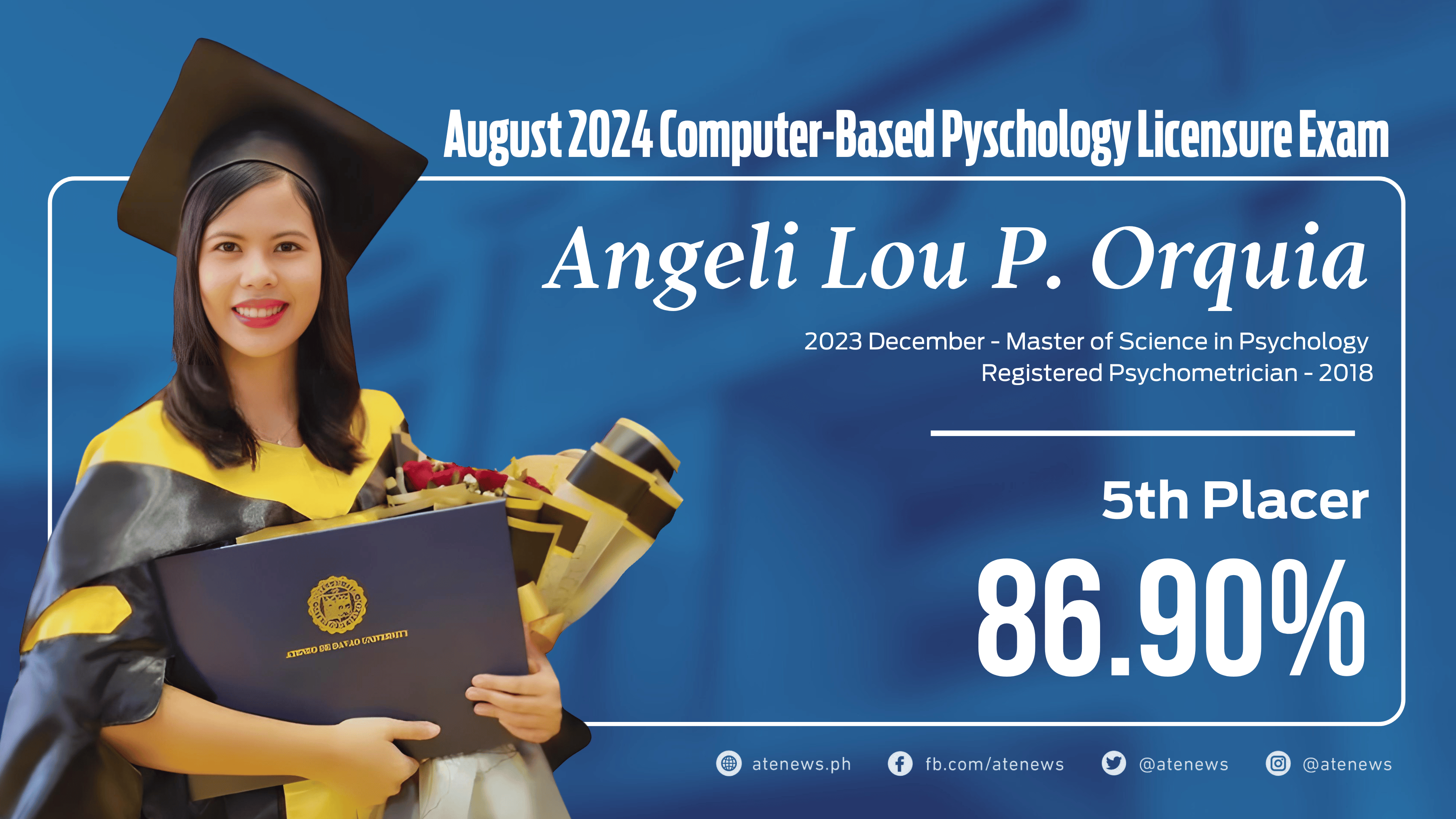 AdDU grad clinches top 5 in computer-based Psychology Licensure exam